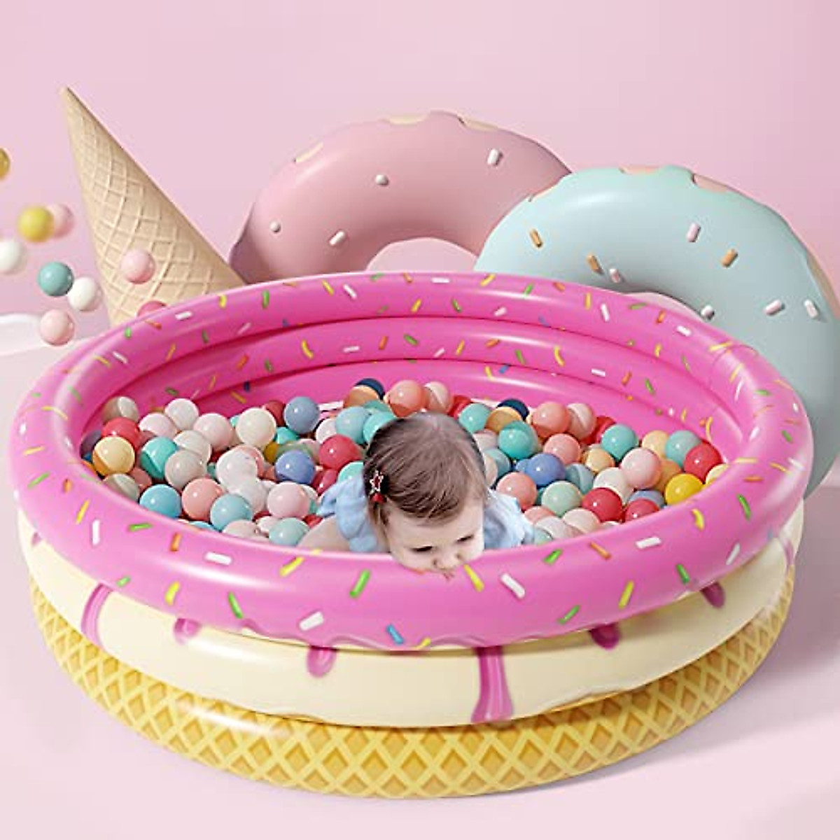 Jasonwell Inflatable Baby Kiddie Pool - Kids Paddling Pool Toddler Baby Swimming Pool Blow Up Ball Pit Pool Blow Up Infant Wading Pool for Backyard (48in Donuts)