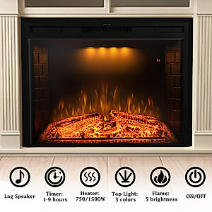 Velaychimney 67 Inch Electric Fireplace TV Stand, Wood Media Entertainment Center Table with Storage Cabinet & Adjustable Shelves, 25" Fireplace Insert Adjustable Flame, Crackling Sound (Brown)