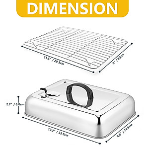 Leonyo 13" Rectangular Basting Cover with 11"x 9" Cooling Rack, Cheese Melting Dome & Wire Rack for Baking, Griddle Accessories with Steam Dome Lids Baking Racks for Oven, BBQ Flat Top Grill Cooking