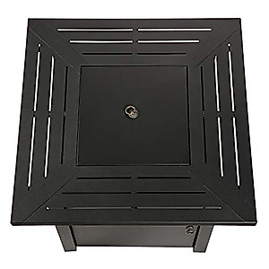 Teamson Home 40,000 BTU Square Outdoor Fire Pit Table Outside Propane Gas Firepit with Steel Tabletop and Base, 11 Pounds Glass Rocks, Lid, and PVC Cover for Patio Deck Backyard, 30 Inch, Black