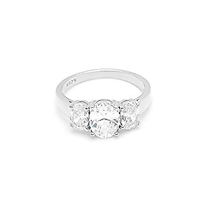 Ginger Lyne Collection Cassidy 3 Stone Oval Sterling Silver Engagement Bridal Wedding Ring Size 5