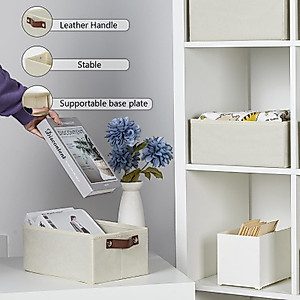 HNZIGE Fabric Small Baskets for Organizing, 6 PCS Storage Organizer Bins for Shelves, Small Bins for clothes with Handles, Shelf Closet Storage Bins for Organizer Home, Office(Cream,11.8 x 7.8 x 5.1)