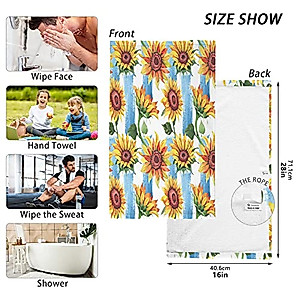 Sunflower Flower Hand Towels Set of 2, Highly Absorbent Soft Cotton Face Towels Bathroom Decorative Towel for Beach Gym Spa Shower, 16x28In