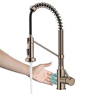 KRAUS Bolden Touchless Sensor Commercial Style 2-Function Single Handle Pull-Down Kitchen Faucet in Spot-Free Antique Champagne Bronze, KSF-1610SFACB