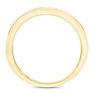 SAVEARTH DIAMONDS 1/8 ct. t.w Round Cut Lab Created Moissanite Diamond Half Eternity Milgrain Wedding Band Ring In 14k Yellow Gold Over Sterling Silver (VVS1 Clarity, 0.12 Cttw)-7.5