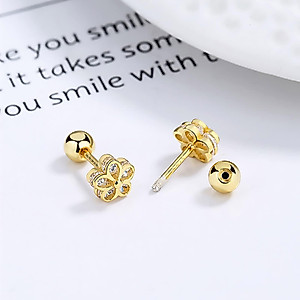 Gold Stud Earrings 18K Real Gold Plated Cubic Zirconia Screw Back Cute Flower Stud Earrings for Women
