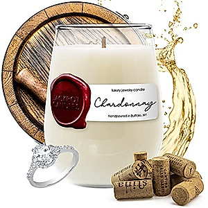 Jackpot Candles Chardonnay Wine Glass Candle with Ring Inside (Surprise Jewelry Valued at 15 to 5,000 Dollars) Ring Size 7