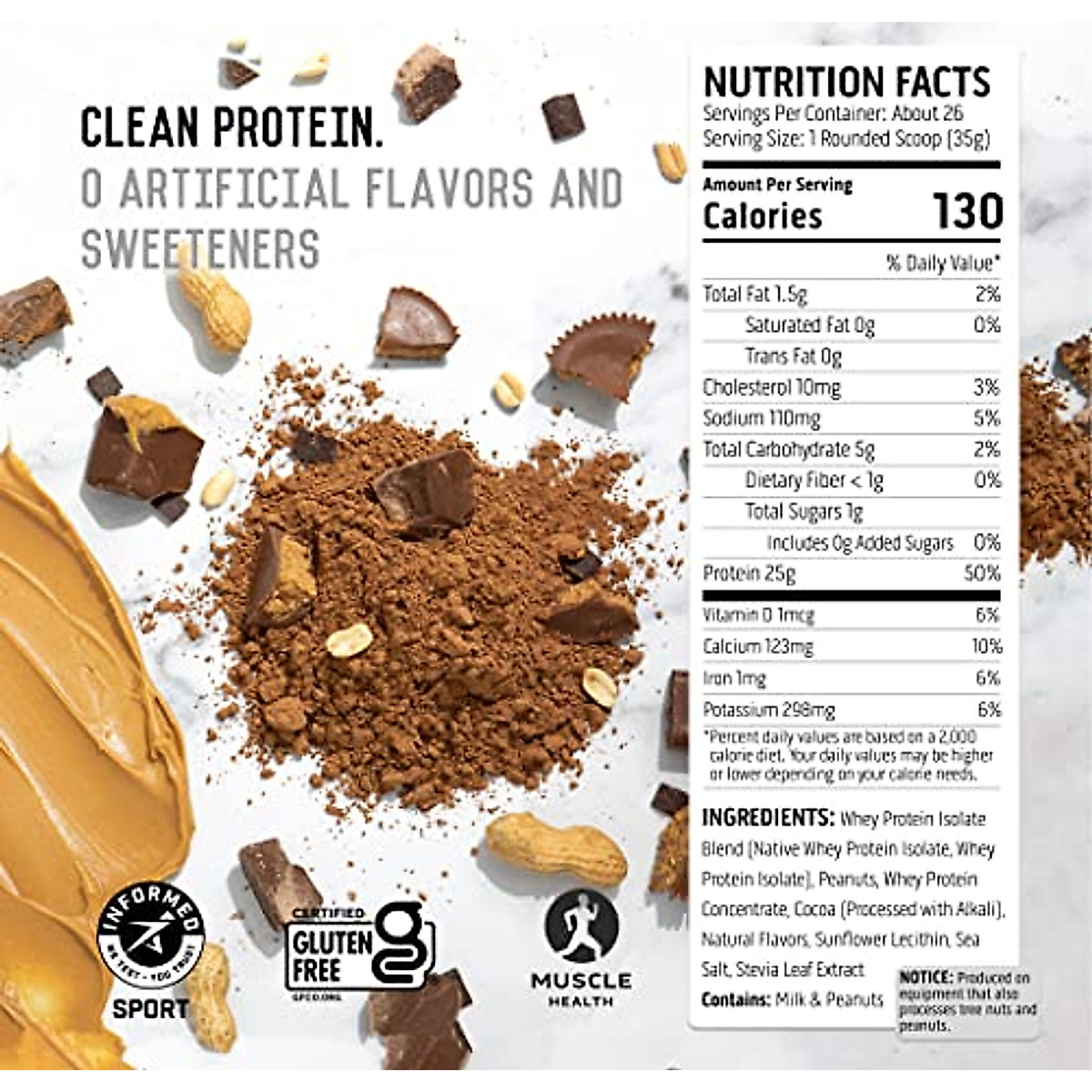 Ascent Native Fuel Whey Protein Powder - Post Workout Whey Protein Isolate, Zero Artificial Ingredients, Soy & Gluten Free, 5.7g BCAA, 2.7g Leucine, Essential Amino Acids, Chocolate Peanut Butter 2 lb