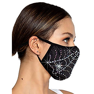 Leg Avenue Women's Fashionable Spider Web Rhinestone Face Mask, Spiderweb, 1 Count Pack of US