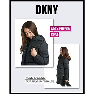 DKNY Girls’ Winter Jacket – Full Length Heavyweight Quilted Puffer Parka – Insulated Water Resistant Coat for Girls (7-16), Size 10-12, Raven Black
