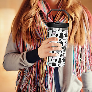 Hachishun Cute Cow Tumbler with Handle, Stainless Steel Vacuum Insulated Flip Straw 20 oz Cow Tumbler Spill Proof Coffee Travel Mug Cow Gifts for Women