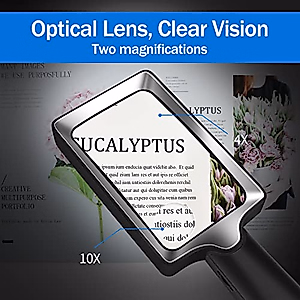 Magnifying Glass with Light, 4X 10X Black Magnifier with 20 Anti-Glare and Dimmable LED Lights Provides Evenly-Lit Viewing Area for Low Vision Seniors