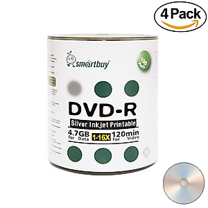 Smartbuy 400-disc 4.7GB/120min 16x DVD-R Silver Inkjet Hub Printable Blank Media Disc + Free Micro Fiber Cloth