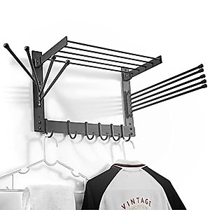 BATODA Laundry Clothes Drying Rack - Wall-Mounted Steel Laundry Clothes Organizer - Dryer Racks for Laundry Drying - Swivel Towel Hanger for Laundry Room - Space Saver in Bathroom (Steel)