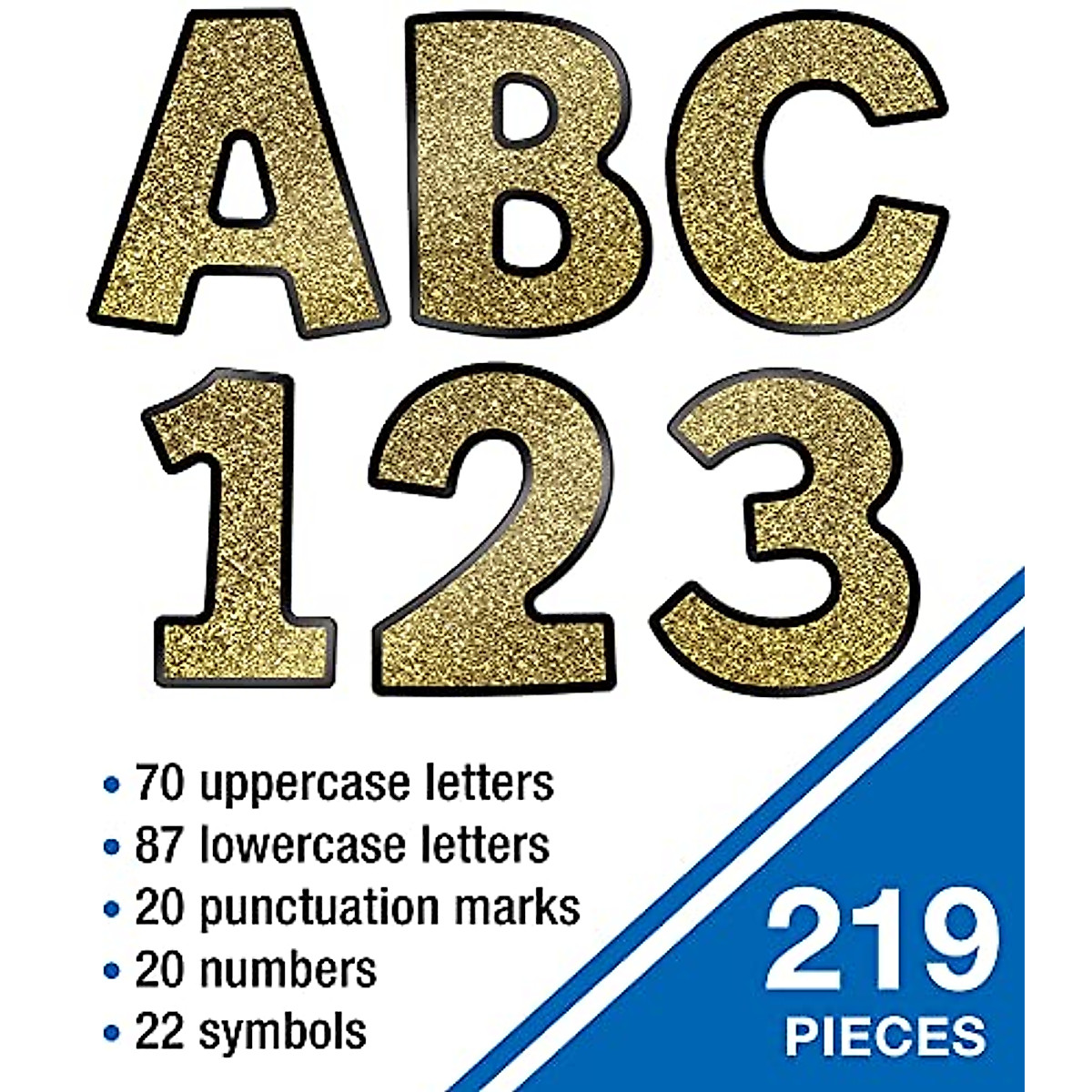 Carson Dellosa 4 In. Gold Glitter Bulletin Board Letters for Classroom, Alphabet Letters, Numbers, Punctuation & Symbol Cutouts, Gold Glitter Letters for Bulletin Board (219 pcs.)