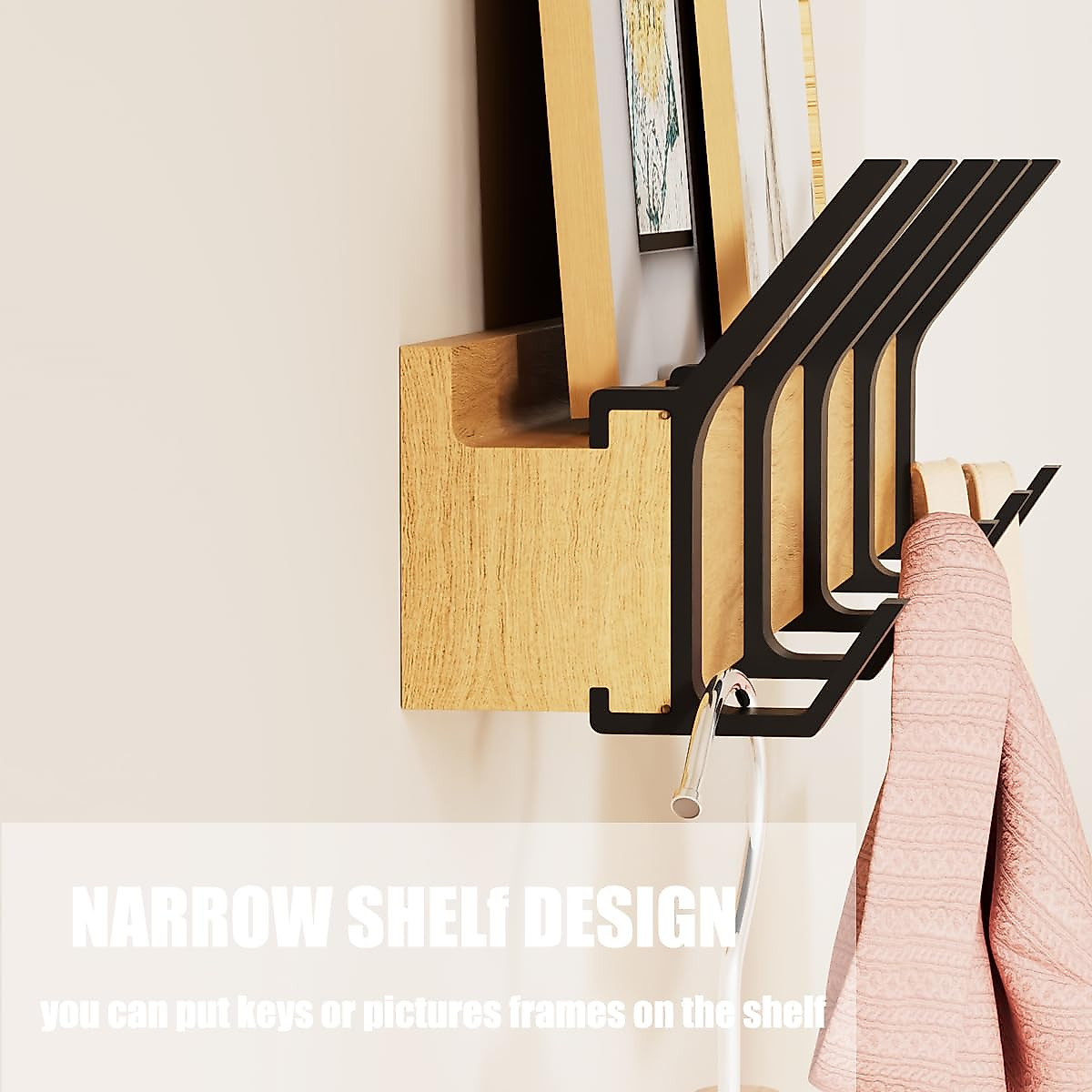 MOKIUER Coat Rack Wall Mount |17" Coat Rack with 5 Removable Double Hooks | Coat Hooks for Hat Key Backpack Towel,Wooden Wall Hook