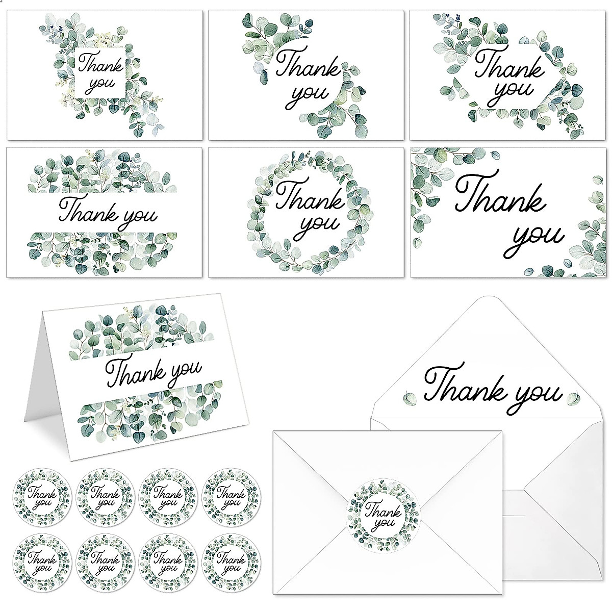 245 Pack Thank You Cards with Envelopes and Stickers Greenery Thank You Cards Thank You Notes Greeting Cards Blank Note Cards for Wedding, Bridal Shower, Baby Shower and All Occasions