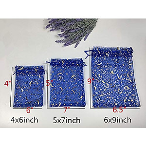 ANSLEY SHOP 100PCS Sheer Organza Bag Moon Star Design Pouches Jewelry Candy Bags Party Wedding Favor Gift Bags Packaging Drawstring Bags (4 x 6 Inch, Royal Blue)