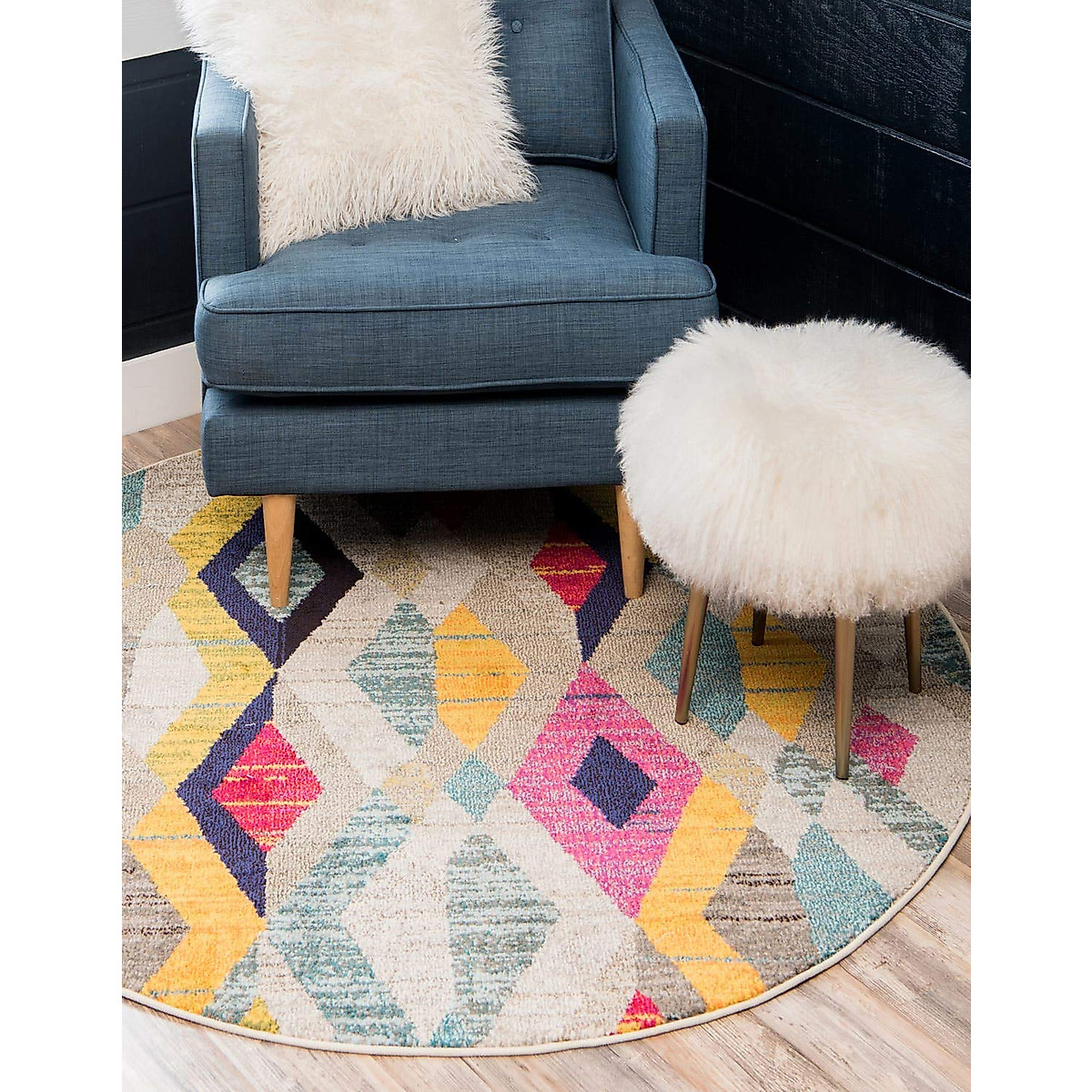 Unique Loom Sedona Collection Southwestern, Distressed, Over-Dyed, Modern, Tribal, Abstract Area Rug (6' 0 x 6' 0 Round, Multi/Beige)