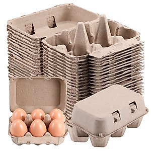 Half Dozen Egg Cartons 50 Pack, Blank Natural Pulp Egg Cartons 6 Count for Chicken Eggs Reusable, Storage Tray Strong for Holds Up to Six 6 Egg Carton Cardboard Paper Holder Container for Refrigerator