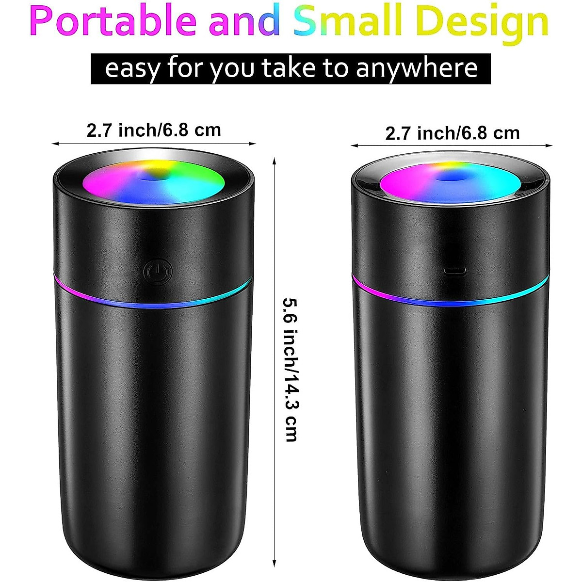 Humidifiers for Bedroom Portable Mini Humidifier with 7-color Lights, Auto Shut-Off Small Desk Humidifier [2 Mist Modes] Super Quiet USB Personal Humidifier for Bedroom, Car, Office, Travel, Plants