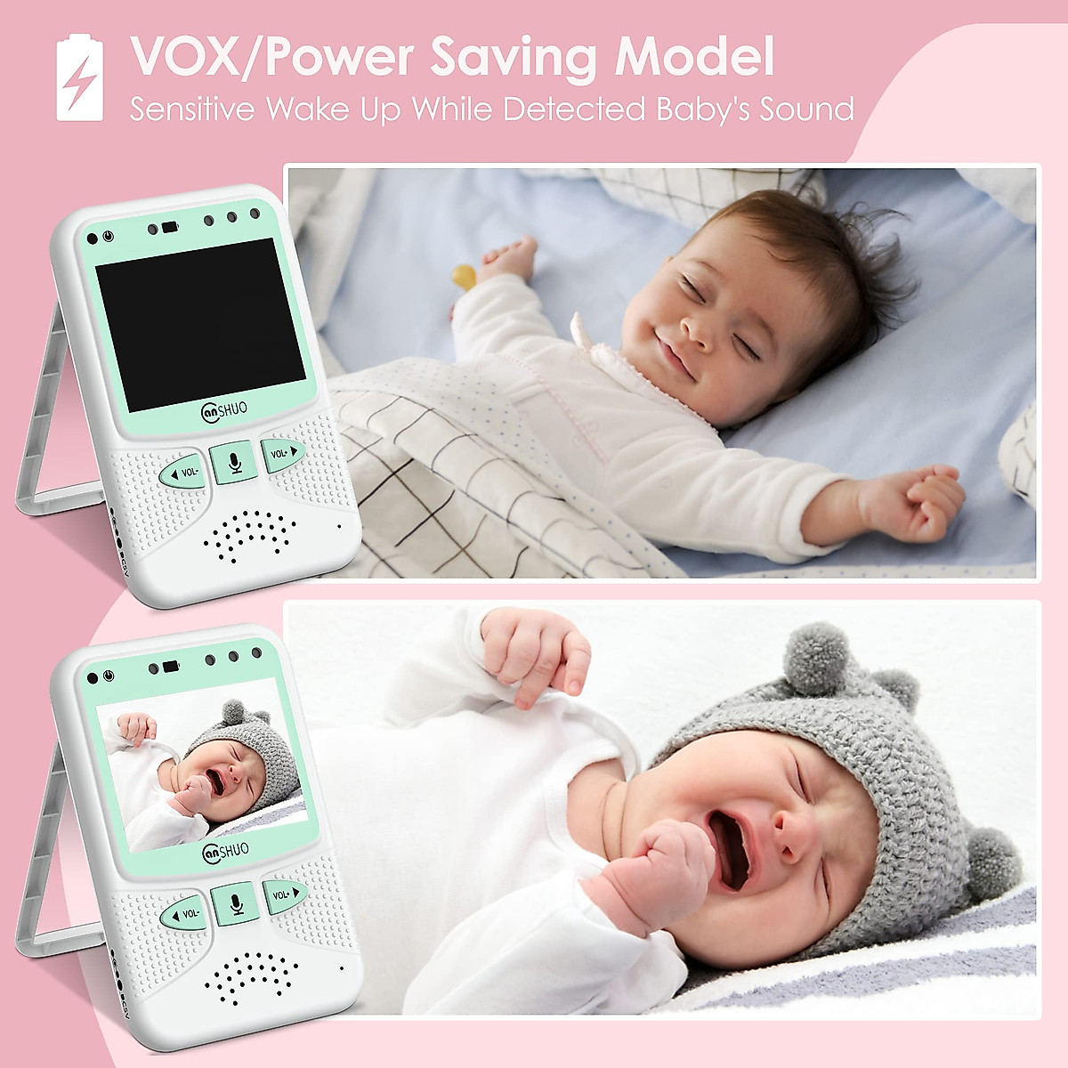 CanSHUO Baby Monitor, 2.4Ghz Video Baby Monitor with 900ft Long Range, Temperature, Infrared Night Vision, 2-Way Talk, High Capacity Battery