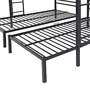 Lifeand Full Over Twin&Twin Size Bunk Bed with Built-in Shelf, Black