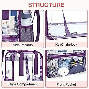 mommore Heavy Duty Clear Backpack Durable See Through Bookbags for Work (Purple, Large)