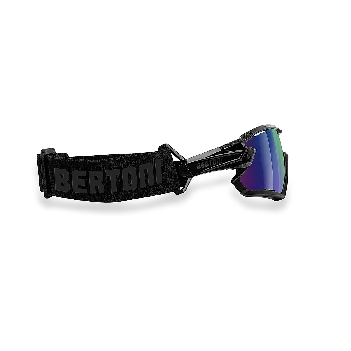 Bertoni Sport Sunglasses Cycling MTB Running Ski Golf Removable Sport Prescription Carrier Included mod. Quasar (Black/Green Mirror)