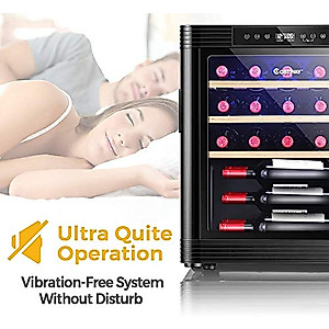 Nightcore Wine Cooler, 24 Inch Wine Fridge for 21 Bottles, Freestanding Wine Refrigerator with Digital Temperature Display, Wooden Shelves, Glass Door, Built-in LED Light