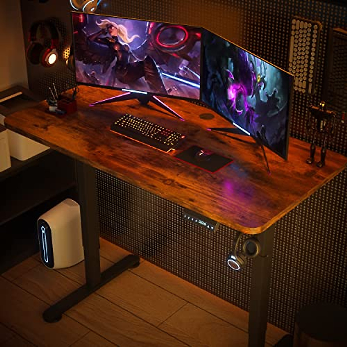 Monomi Electric Height Adjustable Standing Desk, 48x24 Inches, Ergonomic Home Office Sit/ Stand Up Desk (Black Steel Frame/Rustic Brown Top)