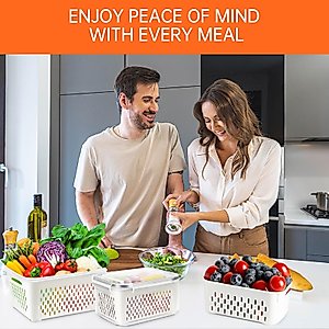10 PCS Fruit Storage Containers for Fridge with Removable Colander, All-In-One Vegetable Berry Storage Containers for Washing, Draining, Freshness, the Largest Size with Handles