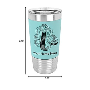 LaserGram 20oz Vacuum Insulated Tumbler Mug, Cobra Snake, Personalized Engraving Included (Silicone Grip, Teal)