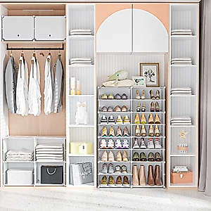 Shoe Rack Organizer,6 Tier Shoe Organizer for Closet, Stackable 24 Pair Covered Shoe Rack Shoe Shelves Shoe Storage Shoe Cabinet for Entryway Bedroom Hallway（White）