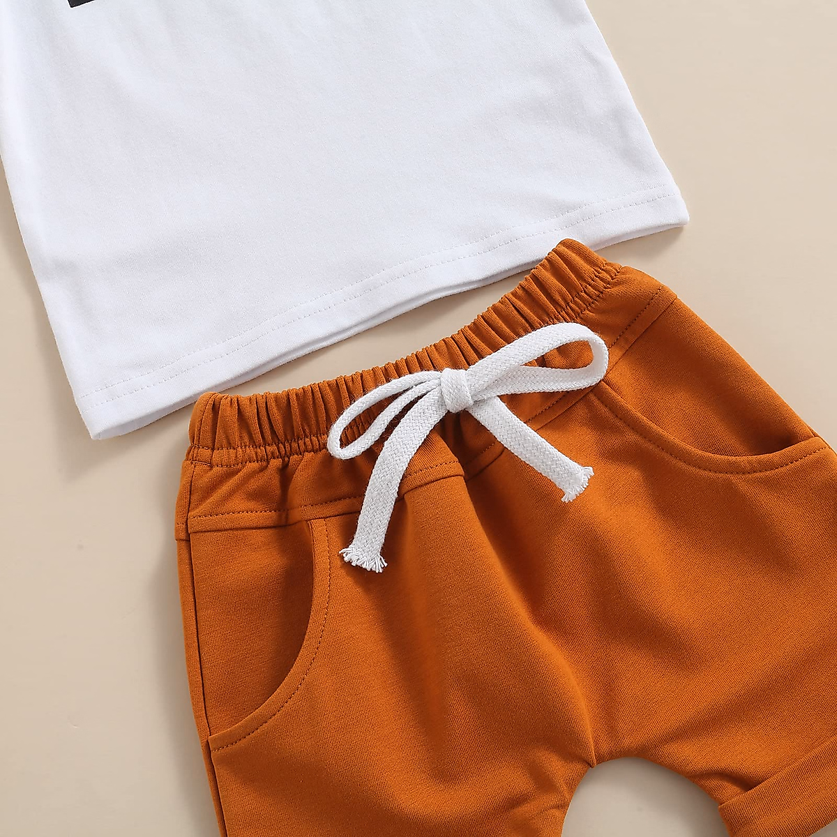 Biivrii Newborn Baby Boy Summer Outfits Shirts and Shorts Set Infant Short Sleeve Tops Drawstring Jogger Shorts Pants 2Pcs Clothes Set (A1 White, 12-18 Months)