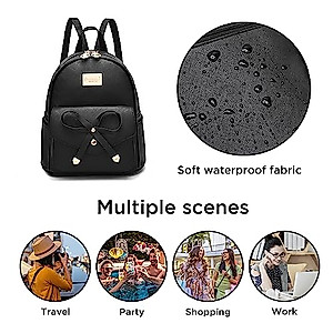I IHAYNER Girls Bowknot Small Leather Backpack Cute Backpacks for Girls Mini Backpack Purse for Women Mini Backpack for Girls Black