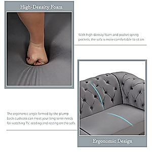 Merax Velvet Upholstered Accent Sofa with Thick Removable Seat Cushion, Modern Single Couch Chair for Living Room, Bedroom, or Small Space, Grey