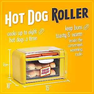 Oscar Mayer Extra Large 8 Hot Dog Roller & 8 Bun Toaster Oven, Stainless Steel Grill Rollers, Non-stick Warming Racks, Perfect for Hot Dogs, Egg Rolls, Veggie Dogs, Sausages, Brats, Adjustable Timer