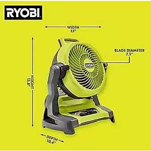 RYOBI ONE+ 18V Cordless 7-1/2 in. Bucket Top Misting Fan Kit with 1.5 Ah Battery and Charger Yellow/Black Medium PCL85 (Renewed)
