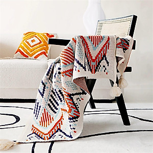 BTFYaHe Boho Chic Knitted Wool Blanket - Versatile Couch and Camping Blanket, Perfect for Fall - Thick Mexican Bohemian Throw-50X60 Inch