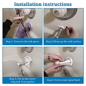 Enhon 2 Pack Metal Tub Spout Cover Ring, Bathroom Faucet Remodeling Wall Plate with Foam Gasket, 1-1/2 Inch ID and 3-5/8 Inch OD (Brushed Nickel)