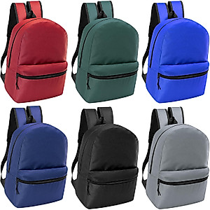 Moda West Wholesale Classic 15 Inch Basic Backpack in 12 Assorted Colors - Bulk Case of 24 Bookbags