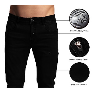 ZLZ Slim Fit Jeans, Men's Younger-Looking Fashionable Colorful Comfy Stretch Skinny Fit Denim Jeans, Black Jeans Pants for Men Size 32