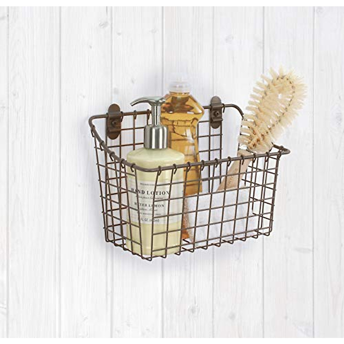 Spectrum Diversified Vintage Large Cabinet & Wall-Mounted Basket for Storage & Organization Rustic Farmhouse Decor, Sturdy Steel Wire Storage Bin, Bronze