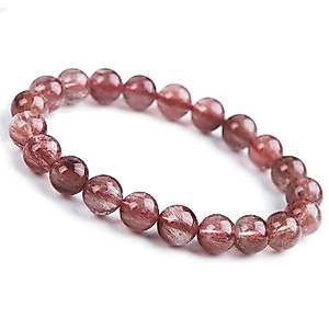 9mm Brazil Natural Red Rutilated Quartz Gemstone Stretch Crystal Round Bead Bracelet