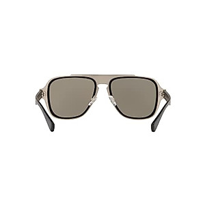 Versace Man Sunglasses Black Frame, Light Grey Mirror Silver Lenses, 56MM