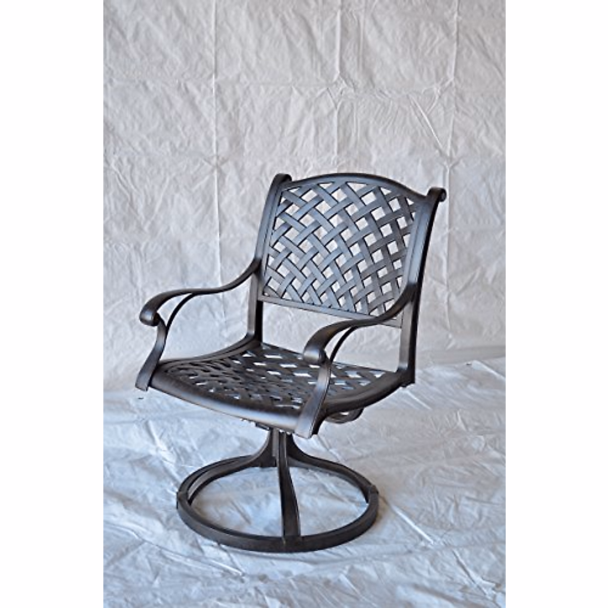 Nassau Outdoor Patio 4 Swivel Rocker Dining Chairs Dark Bronze Cast Aluminum, Walnut Cushions