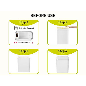 EKO Automatic Bathroom Trash Can with Lid, 2.6 Gallon Slim Touchless Bathroom Garbage Can, Waterproof Motion Sensor Trash Can for Bathroom, Office, Kitchen, White