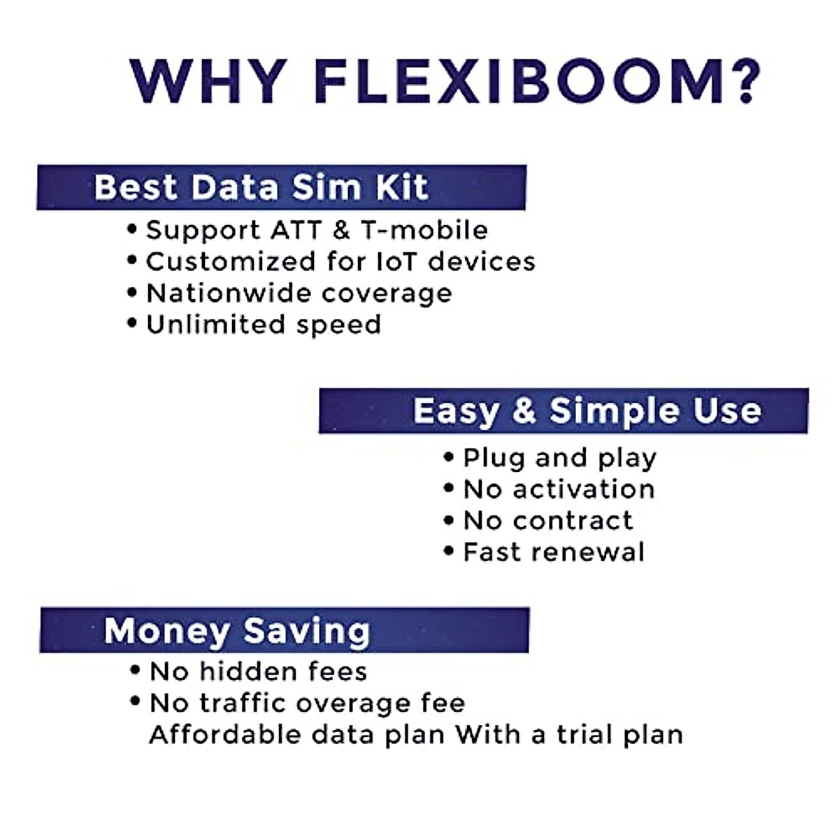 FLEXIBOOM Data SIM Card - USA ATT & T-Mobile for Unlocked IoT Devices, No Voice & SMS(Universal, Triple Cut 3-in-1)