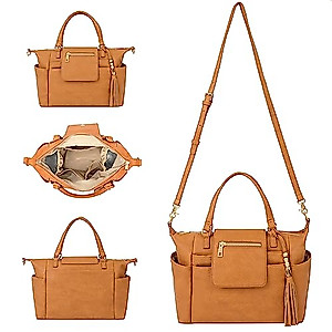 Omanmoli Small Diaper Bag,Mini Diaper Bag Tote, Leather Crossbody Diaper Bag Clutch With 12 Pocekts Diaper Bag Purses for Women Girls,Crossbody Strap,2 Insulated Pockets,Honey